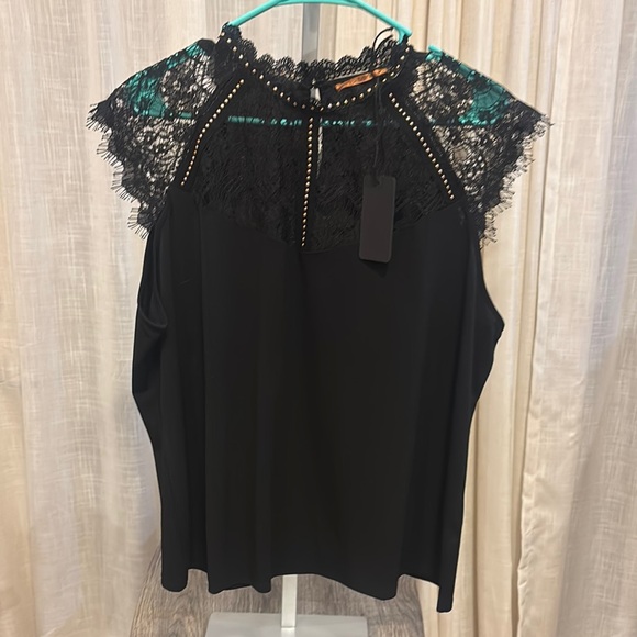 Belldini | Tops | Belldini Black Lace Embellished Blouse With Bib ...